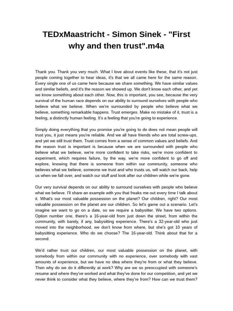 TEDxMaastricht - Simon Sinek - First Why and Then Trust - .M4a | PDF ...