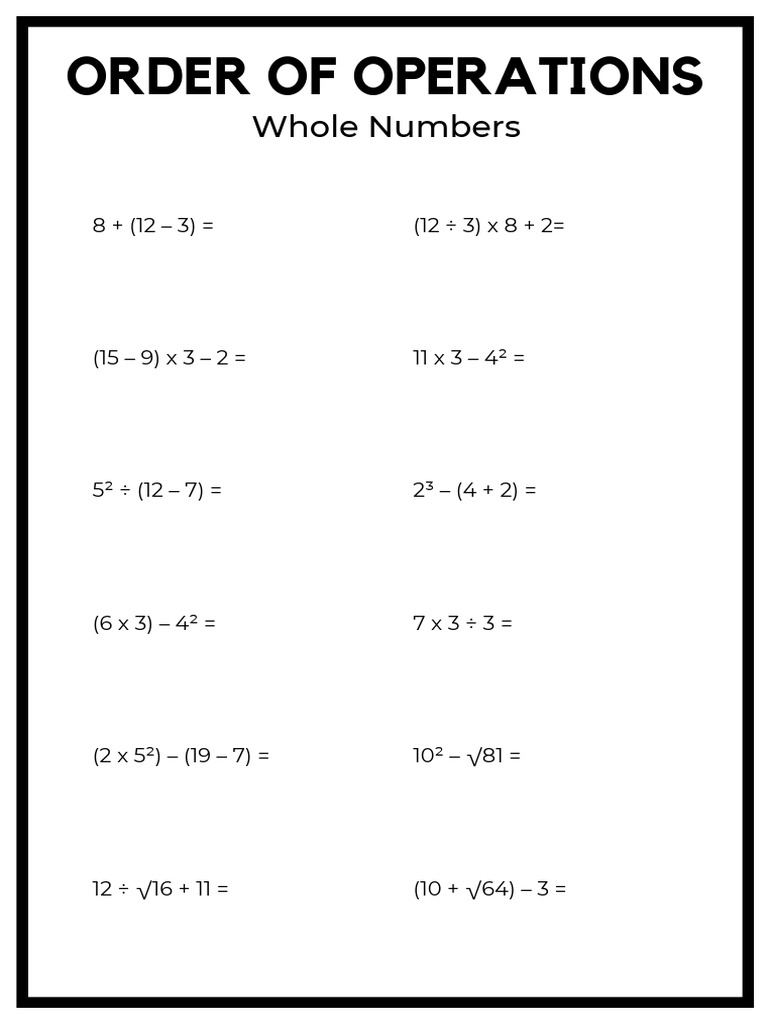 Order of Operations Worksheet | PDF