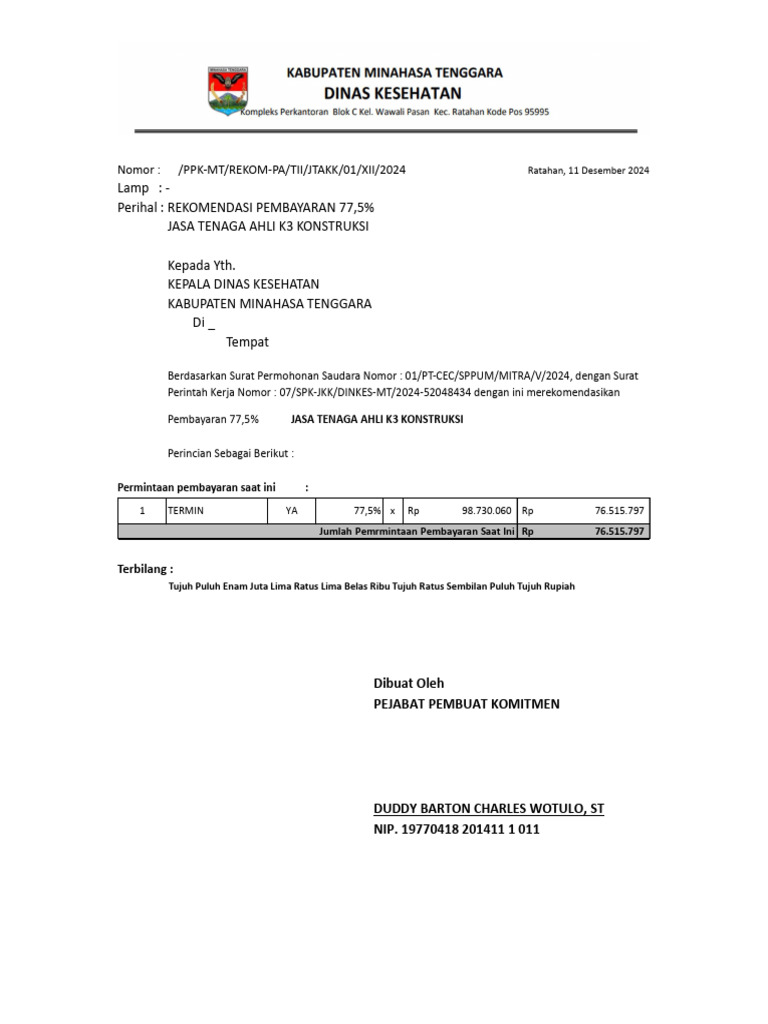 Surat Rekomendasi k3 PPK | PDF