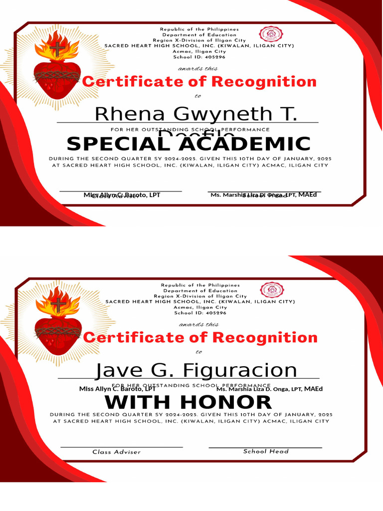 Certificate of Recognition - 2ND Quarter | PDF