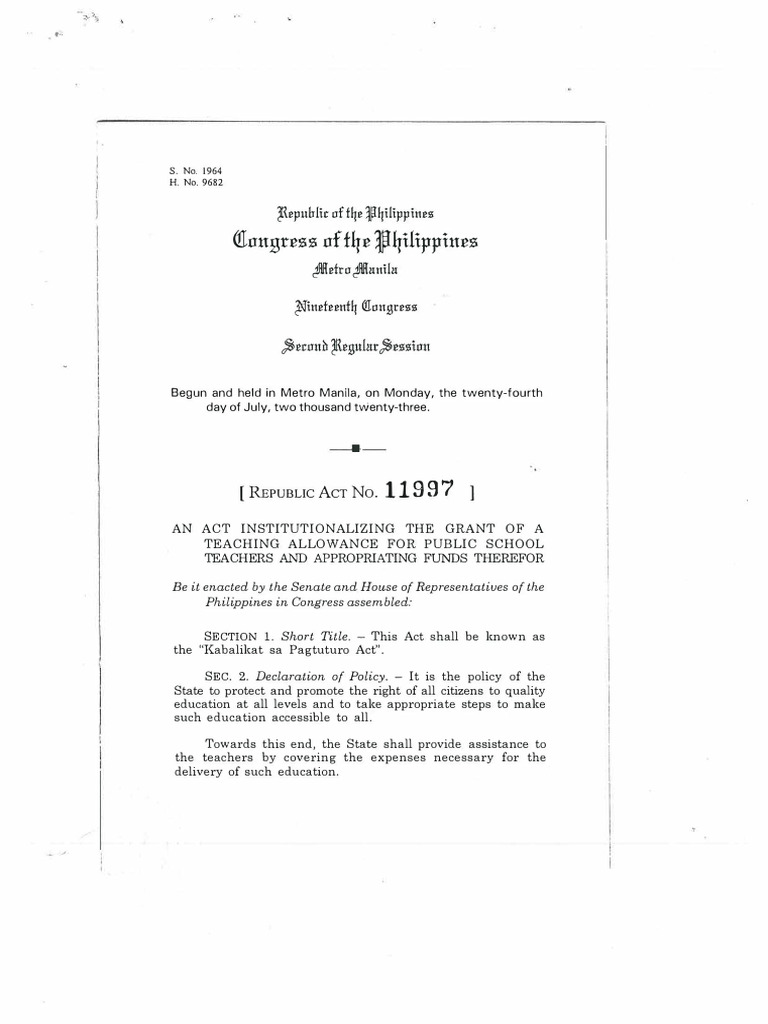 Kabalikat sa Pagtuturo Act (RA 11997) | PDF