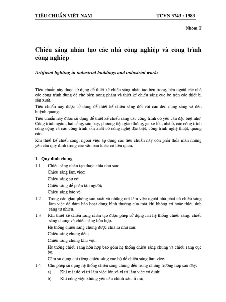 TCVN 3743-1983-Chieu Sang Nhan Tao Nha Cong Nghiep & CT Cong Nghiep | PDF