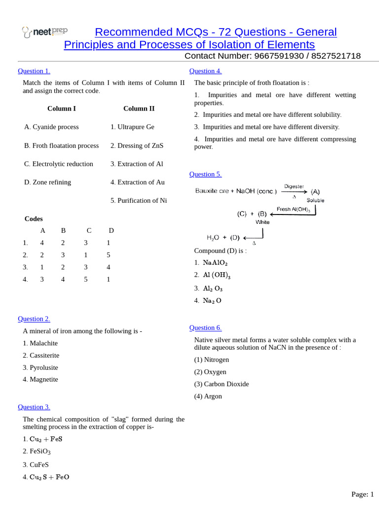 06 - General Principles and Processes of Isolation of Elements | PDF ...