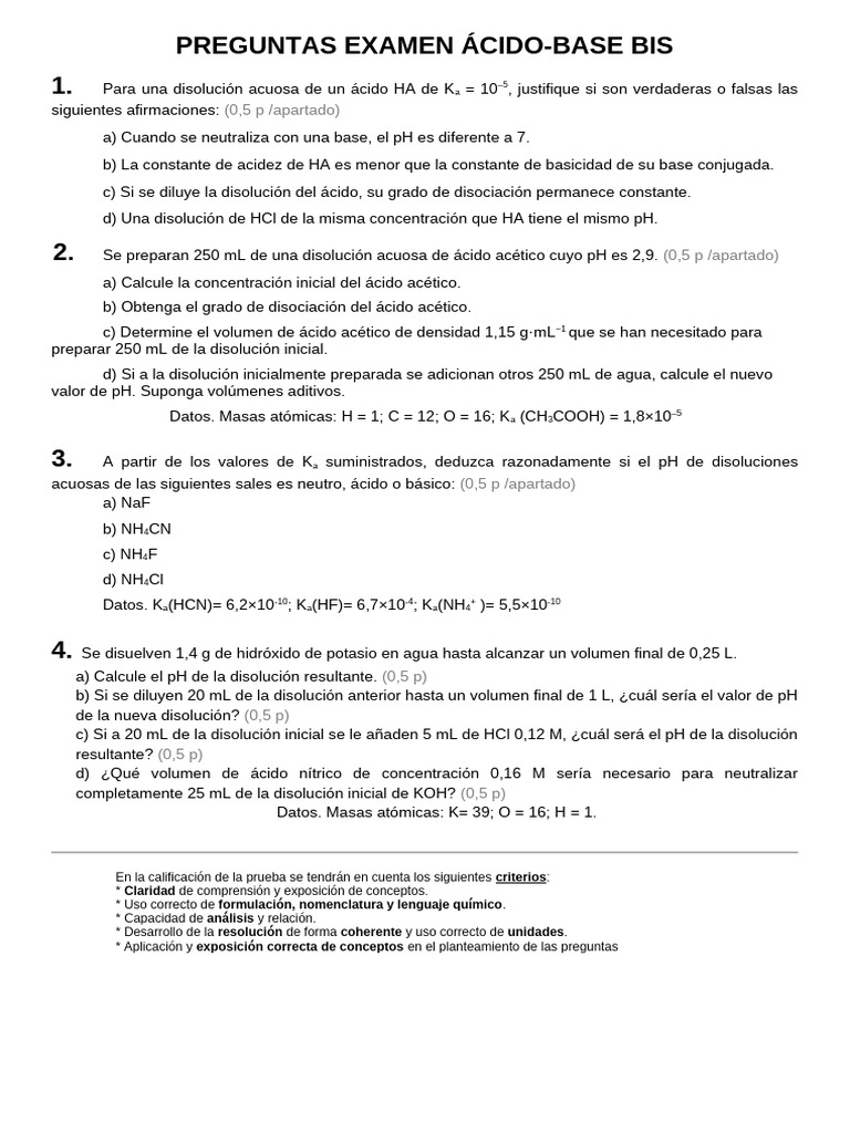 Preguntas Examen Ã CIDO-BASE Bis | PDF | Ph | Ácido