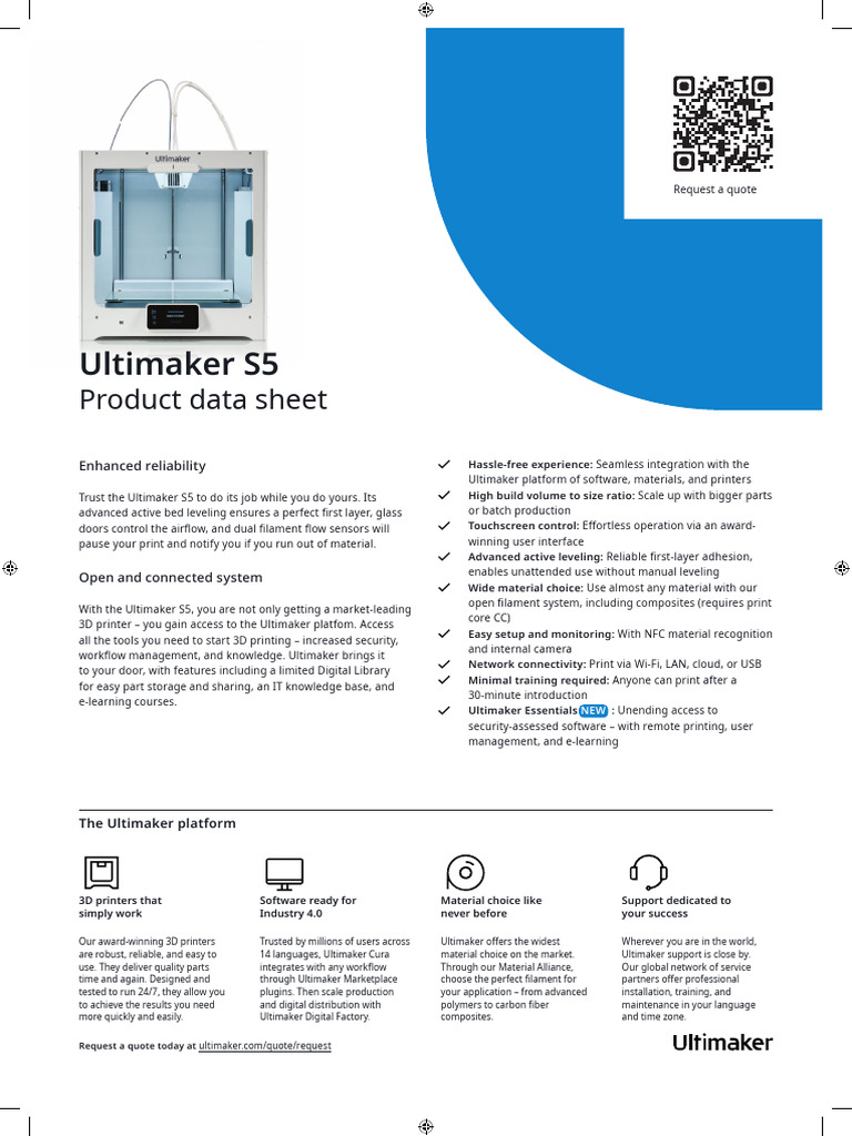 Ultimaker S5 Specifications Overview | PDF | Computing | Computer ...