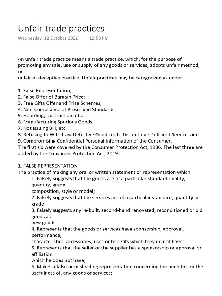 Unfair trade practices | PDF | Goods | Prices