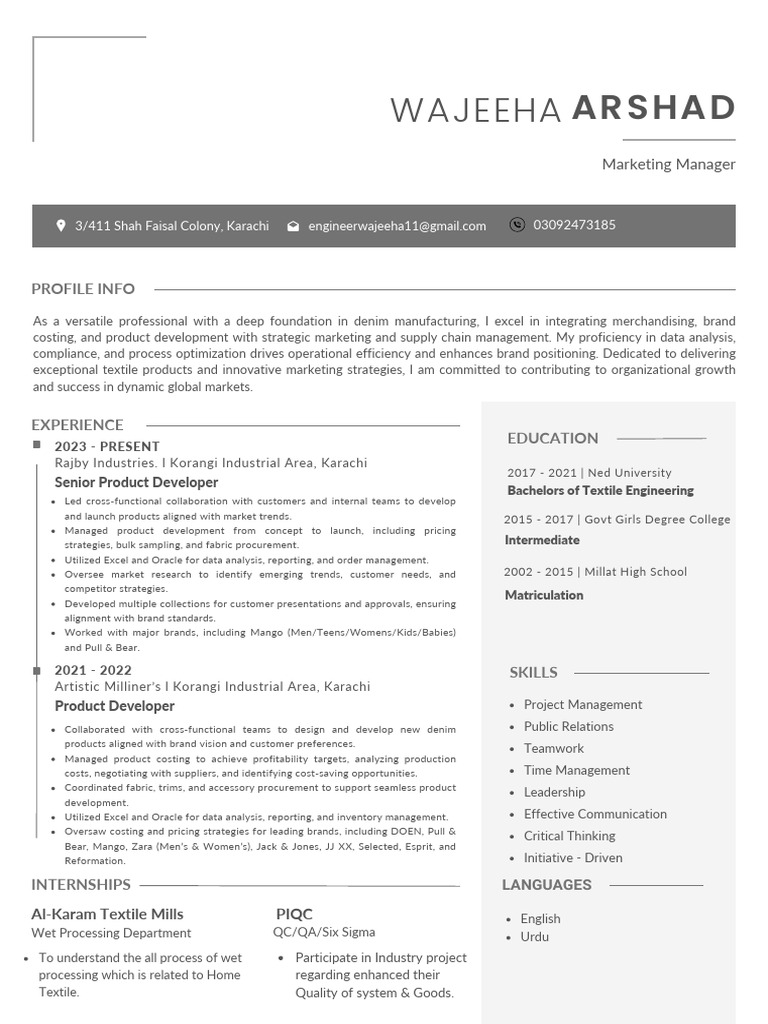 Textile Engineering Professional Profile | PDF | Brand | Supply Chain