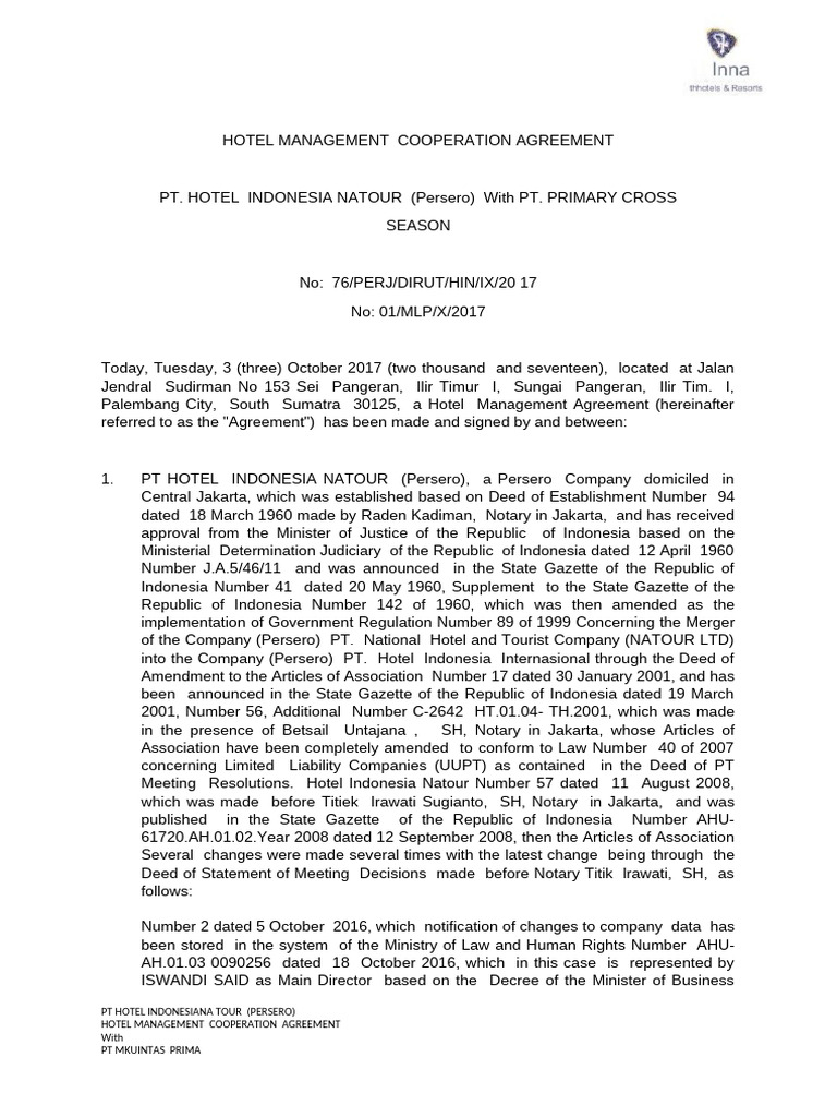 Hotel Management Cooperation Agreement | PDF | Insurance | Expense