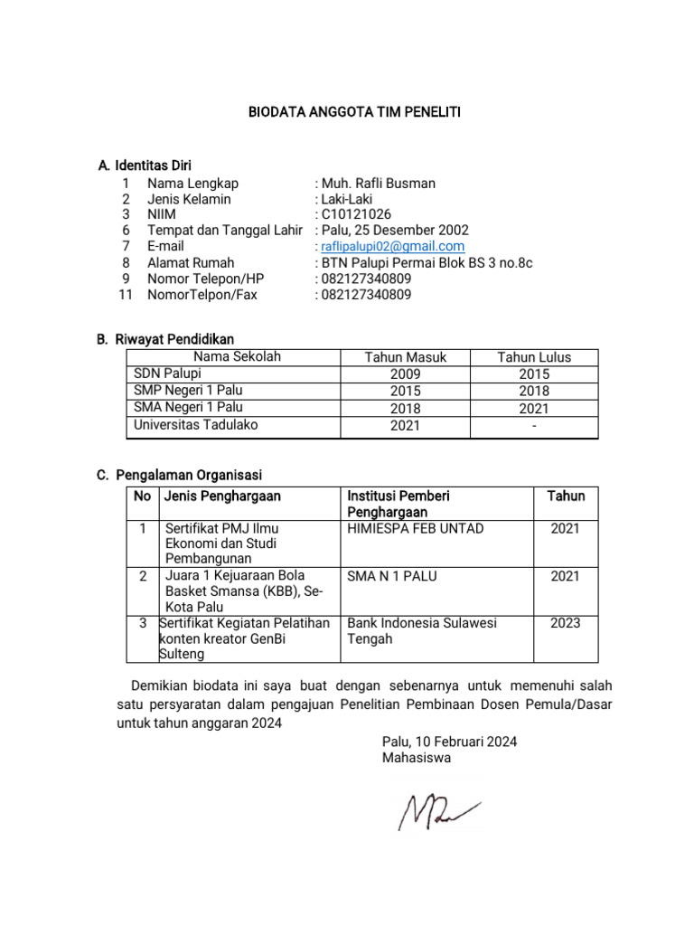 CV Muh. Rafli Busman | PDF