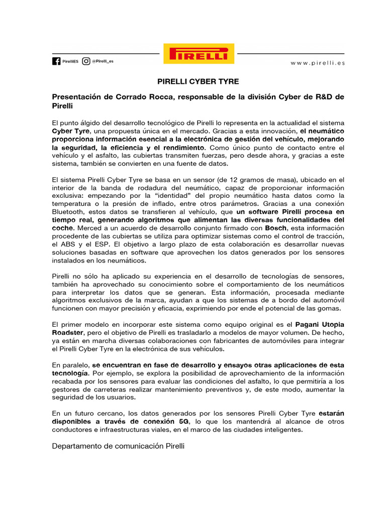 NDP - Cyber Tyre Pirelli | PDF | Neumático | Vehículo de motor