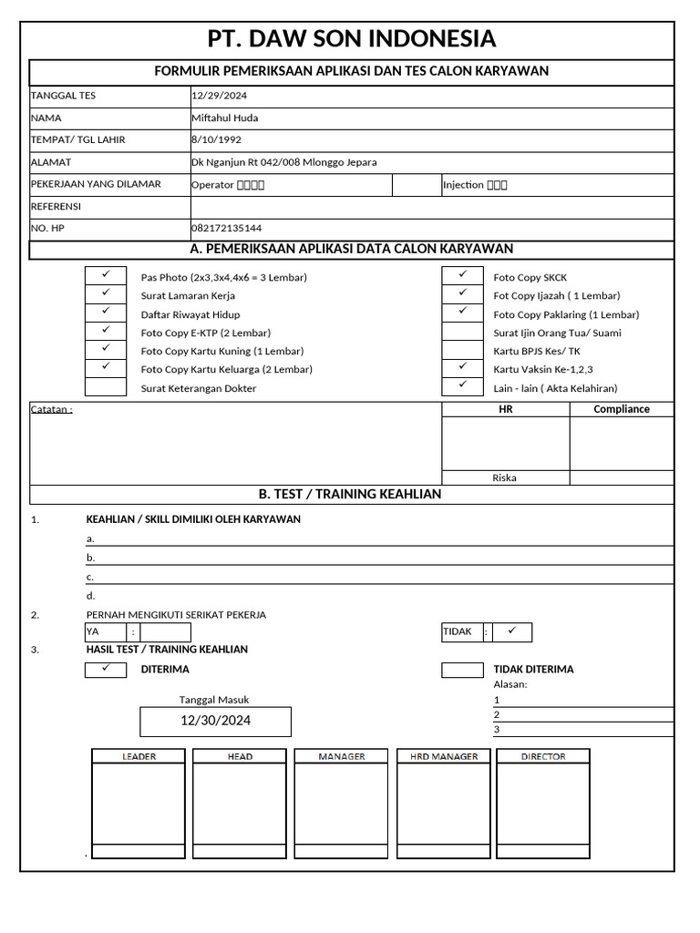Form Verifikasi Karyawan | PDF
