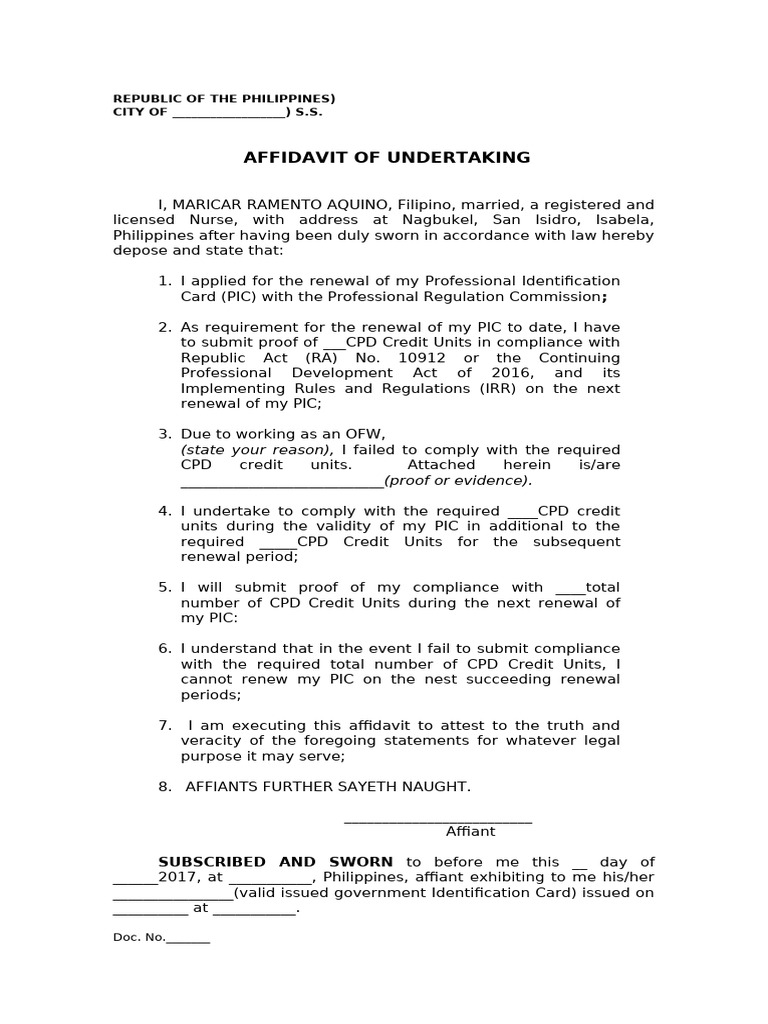 Affidavit of Undertaking-CPD | PDF