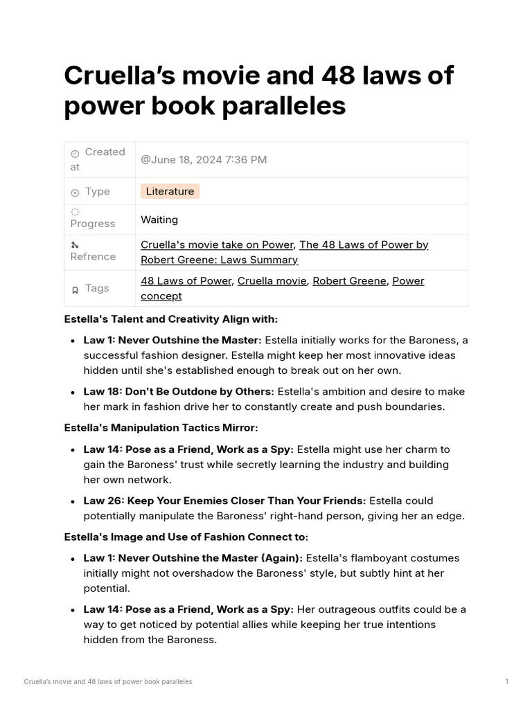 Cruella & 48 Laws of Power Parallels | PDF