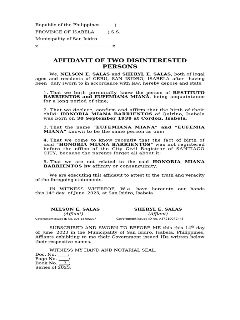 Autorecovery Save of Affidavit of Two Disinterested_verbo | PDF