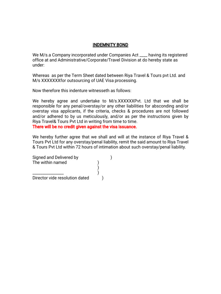 UAE Visa Processing Indemnity Bond | PDF