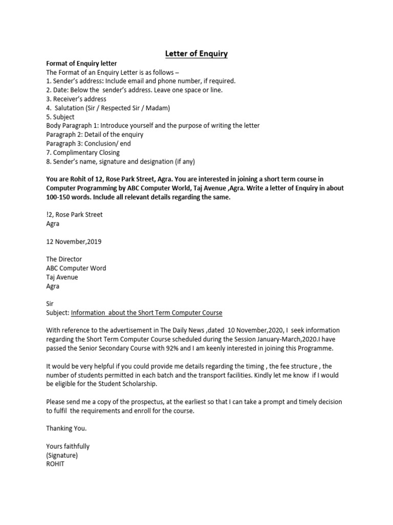 LETTER OF ENQUIRY (1) | PDF