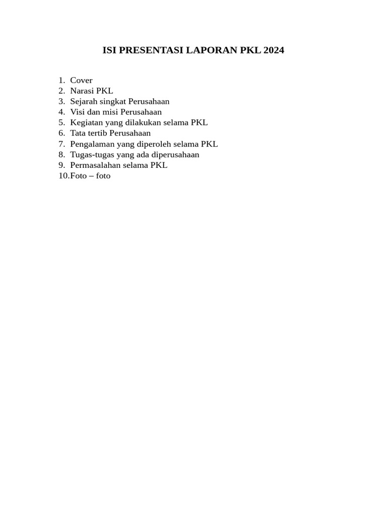 Isi Presentasi Laporan PKL 2024 | PDF
