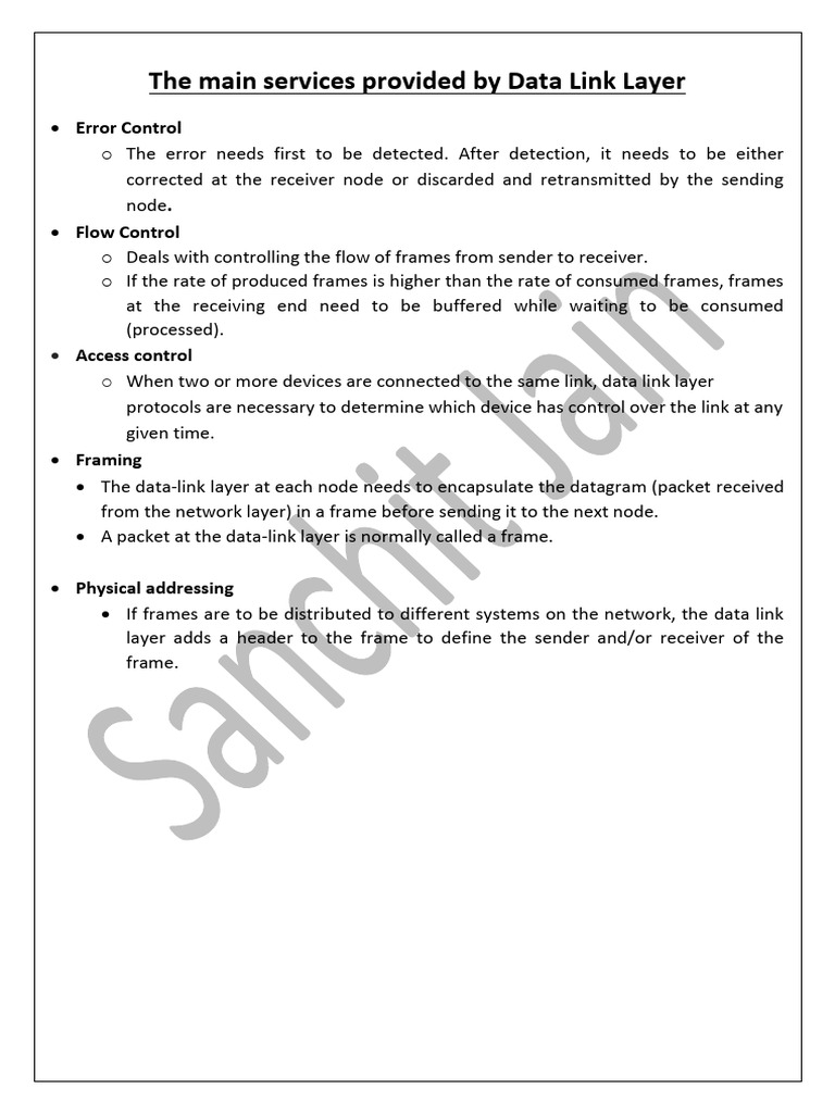 2 - Data Link Layer Intro With Key | PDF | Computer Network | Internet Protocols