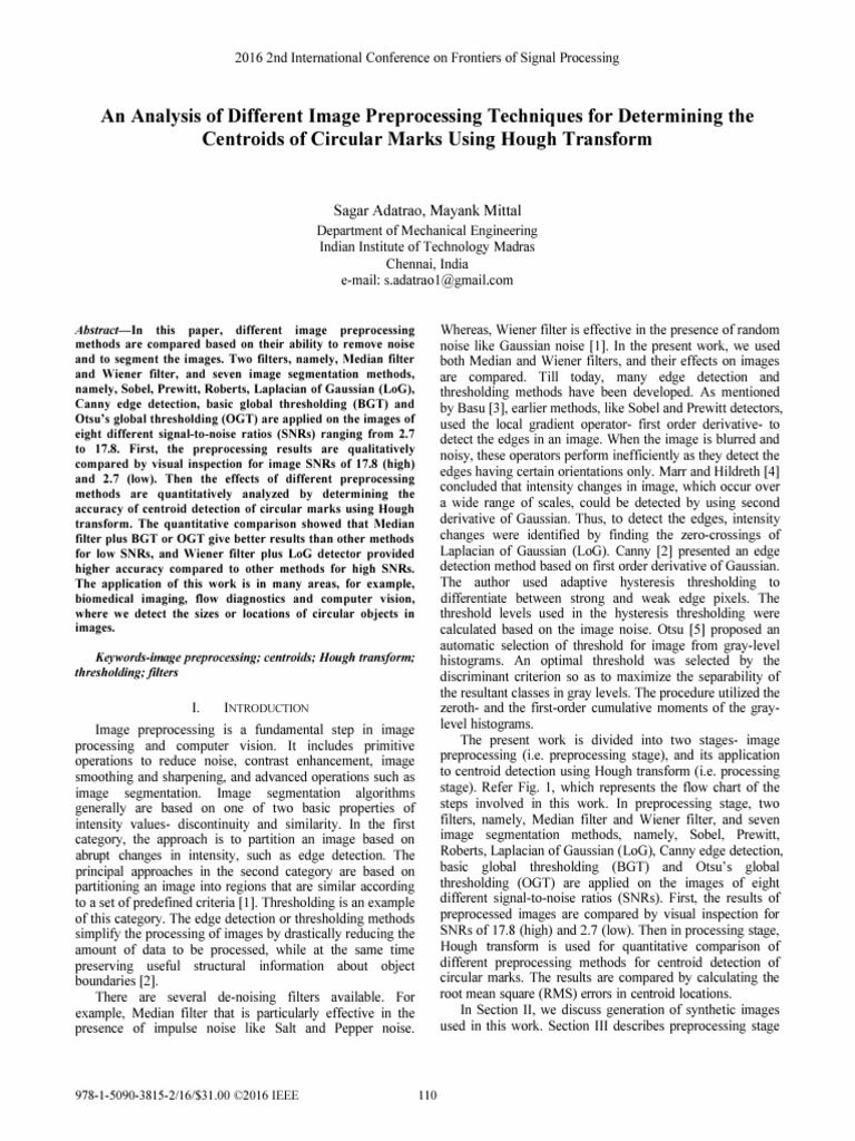 An Analysis of Different Image Preprocessing Techniques For Determining | PDF | Image ...