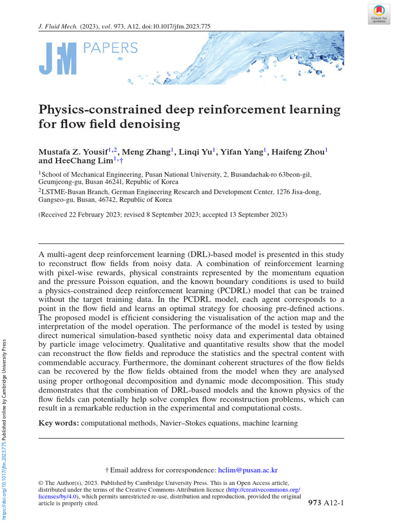Physics Constrained Deep Reinforcement Learning For Flow Field ...