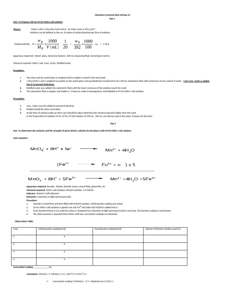Chemistry Practical 2024-25 - XII | PDF | Salt (Chemistry) | Ammonium
