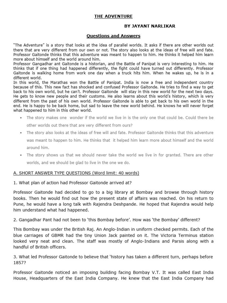 The Adventure Questions and Answers | PDF