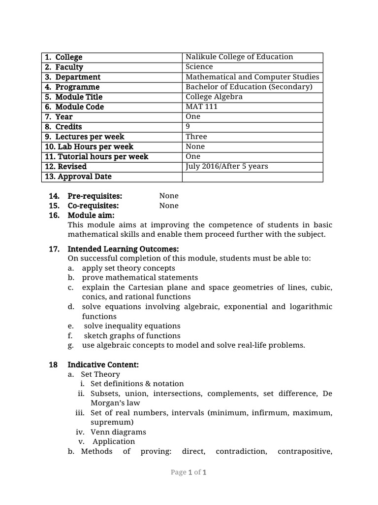 Course Outline for Nalikule | PDF | Physical Sciences | Chemical Substances
