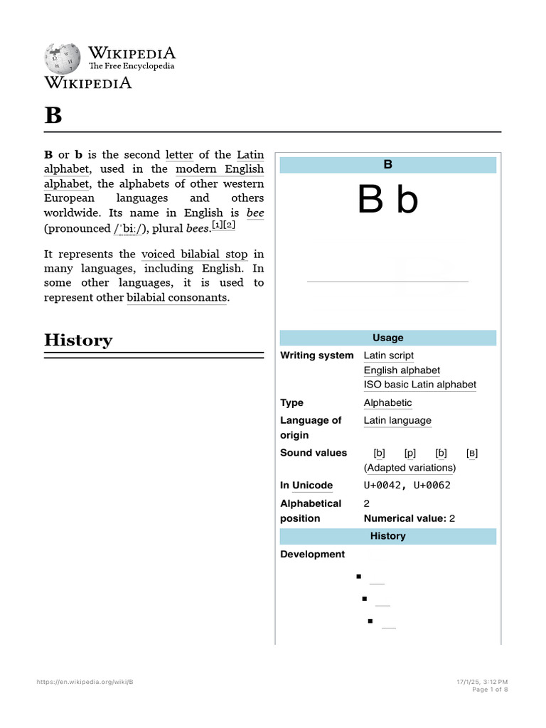 B - Wikipedia | PDF | Orthography | Linguistics