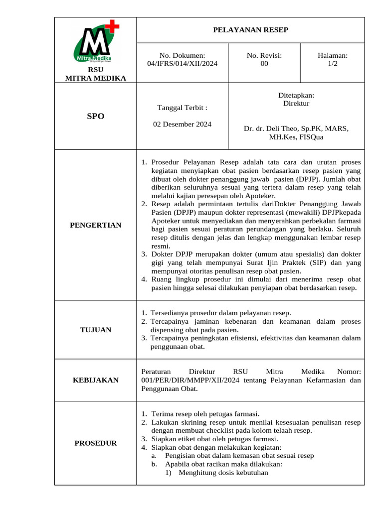 SOP Pelayanan Resep | PDF