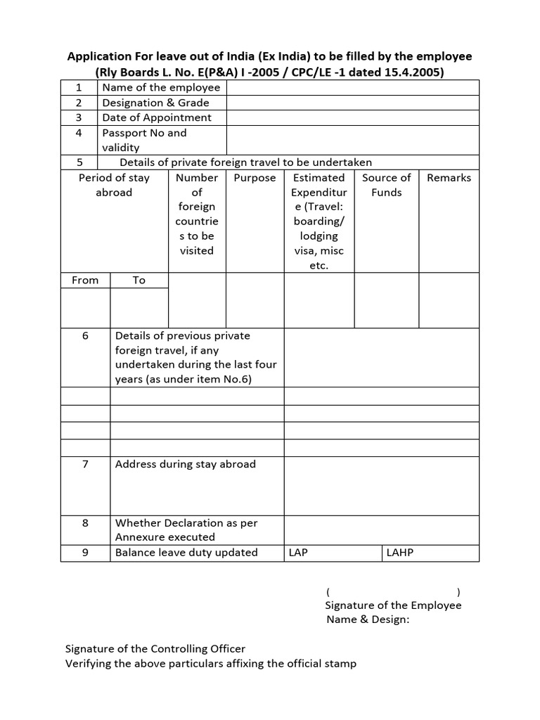 Ex-India Leave Application Form | PDF | Travel Visa