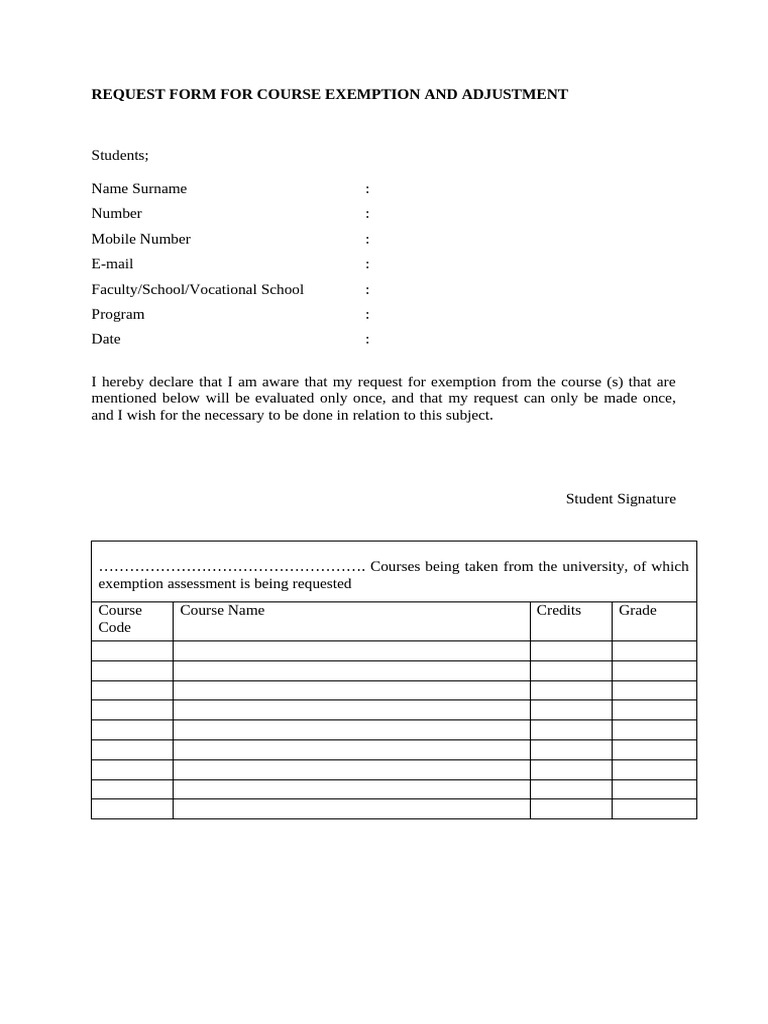 Course Exemption Request Form | PDF