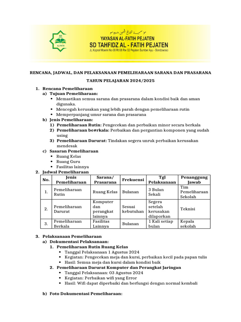 Rencana Pemeliharaan Sarpras | PDF