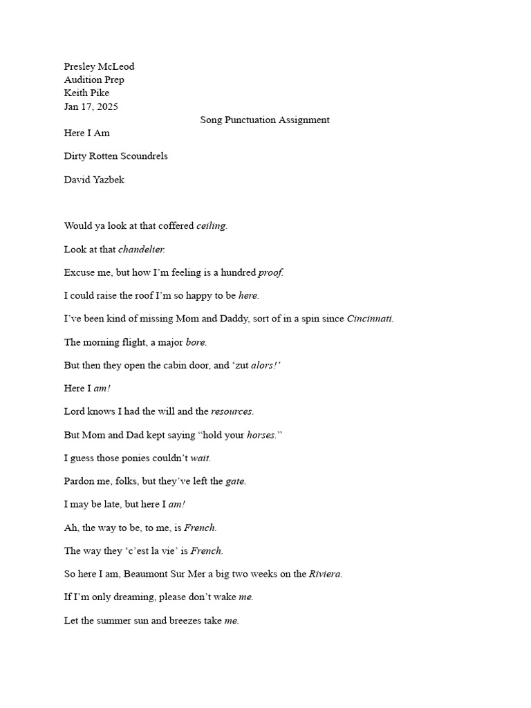 Song Punctuation Assignment | PDF
