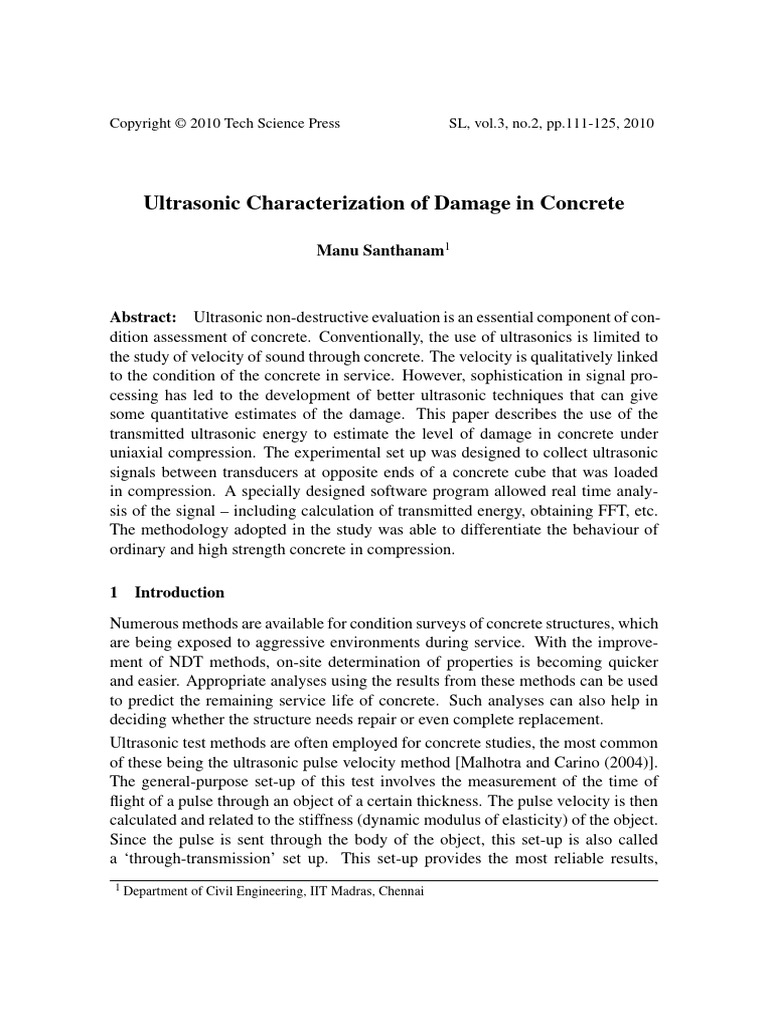 Ultrasonic Characterization of Damage in Concrete | PDF | Ultrasound ...