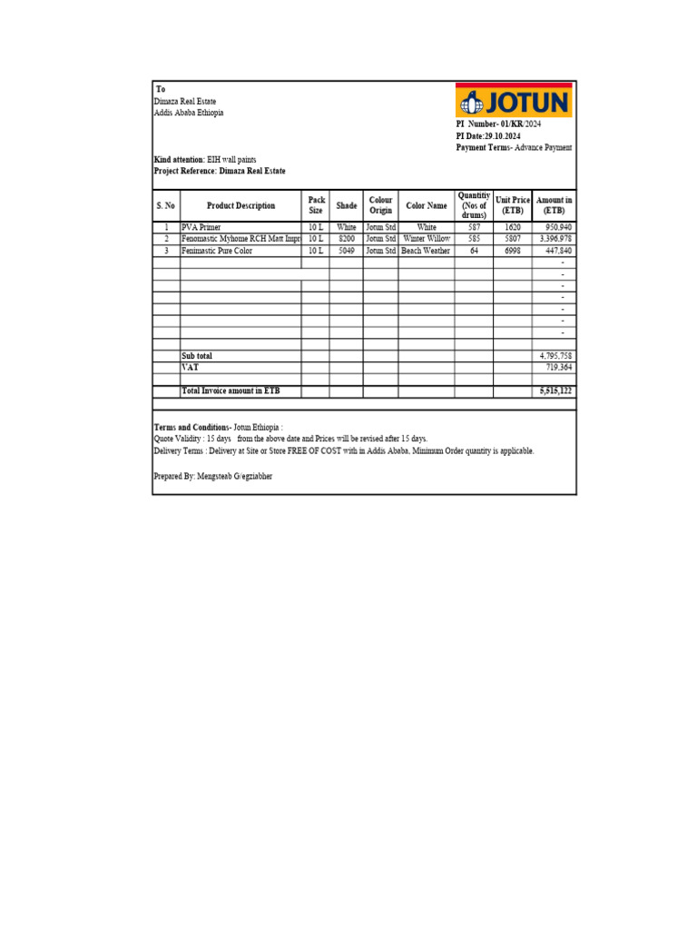 Jotun Internal Painting Quotation For All 3 Projects | PDF | Paintings