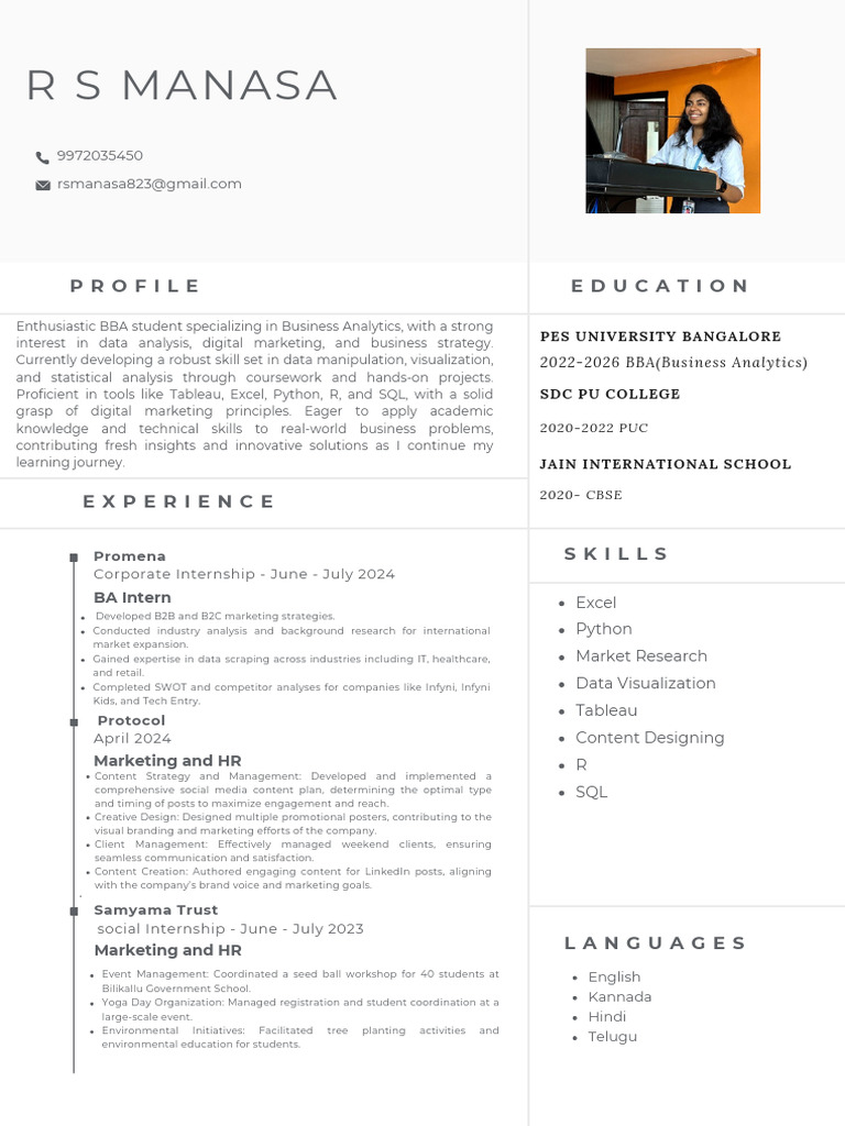 R S Manasa - Resume | PDF | Marketing | Analytics