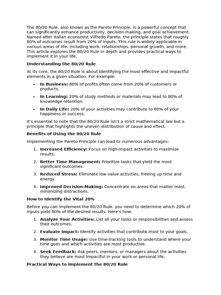 Mastering the 80/20 Rule for Success | PDF