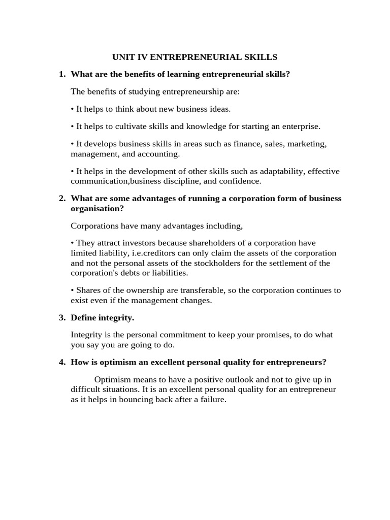 19 - 52 - 48 - 9 - 12 - 2024 - Unit Iv Entrepreneurial Skills | PDF