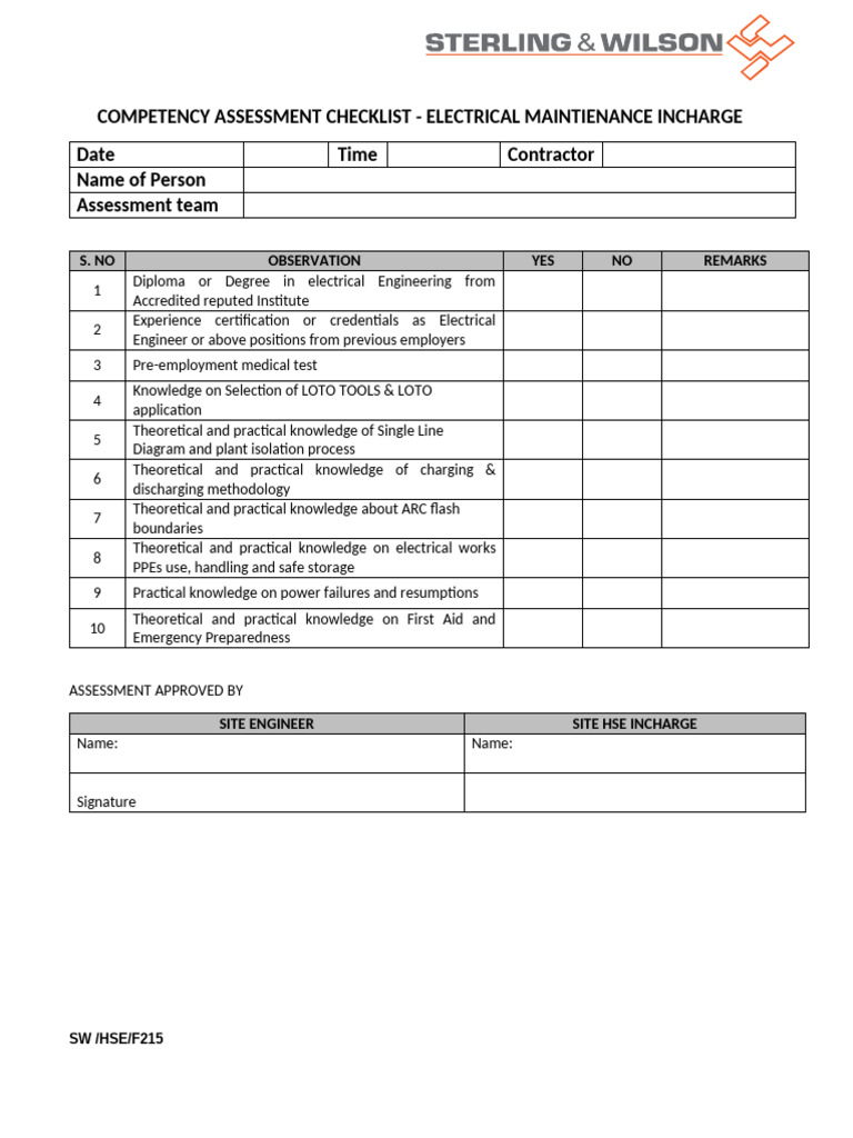 Electrical Maintenance in Charge | PDF