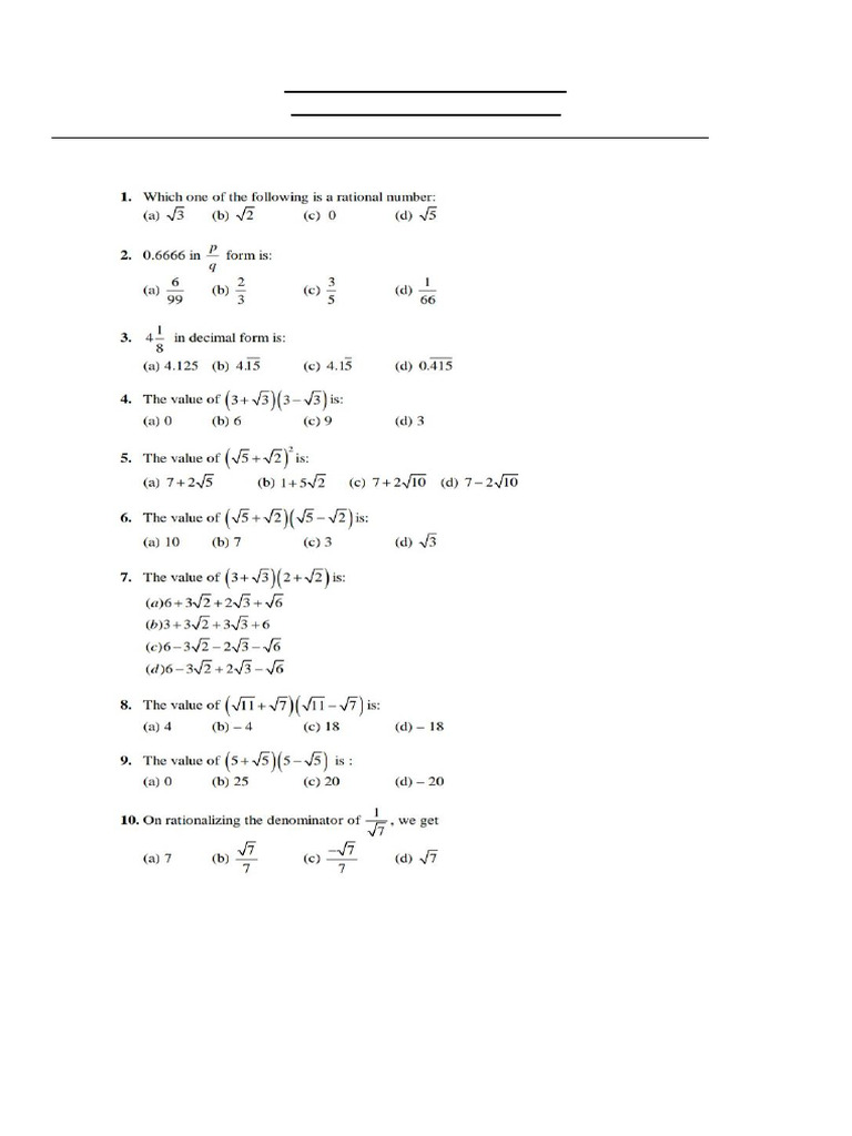 IX Math Worksheet: Real Numbers | PDF