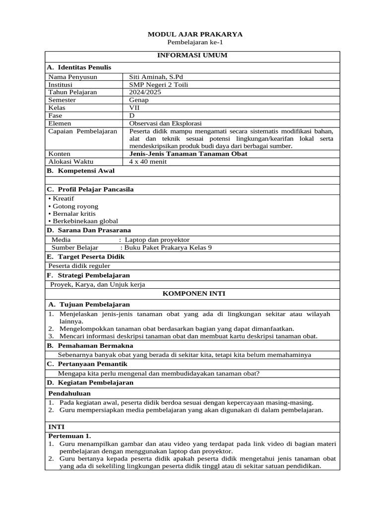 Modul Ajar Tanaman Obat | PDF