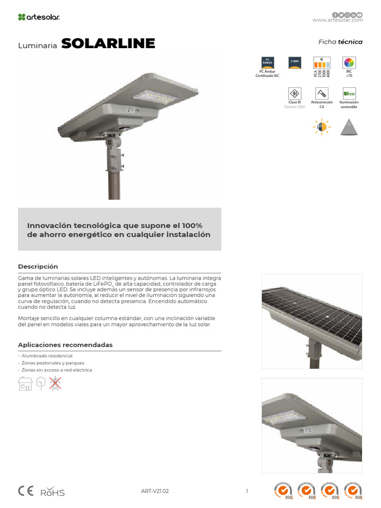 Luminaria Solar LED Inteligente SOLARLINE | PDF | Diodo emisor de luz ...
