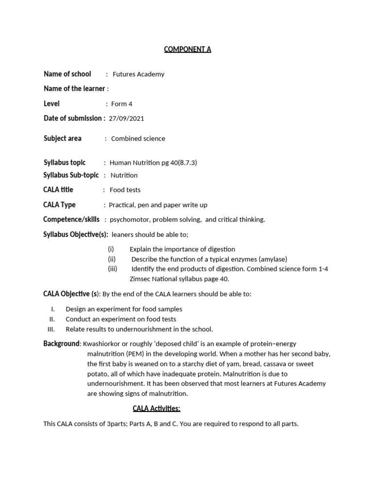 Combined Scince Leaner O Level Cala | PDF | Malnutrition | Foods