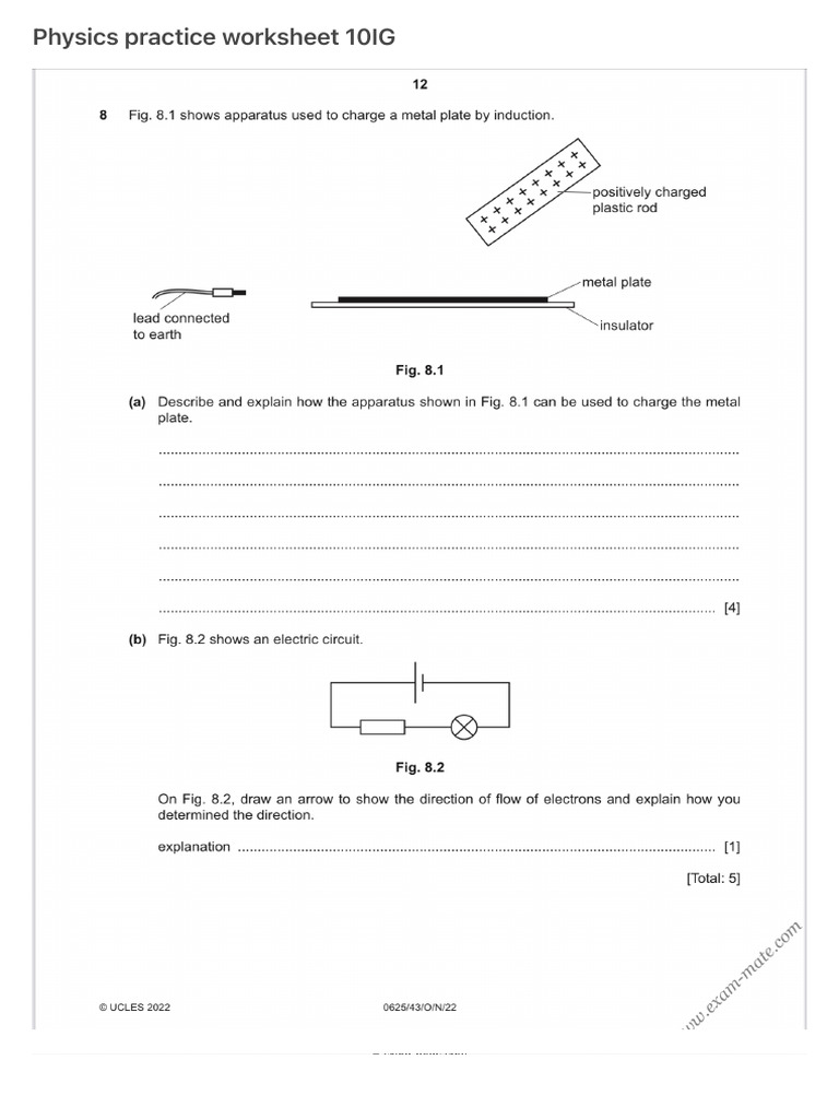 Physics Practice Worksheet 10IG | PDF