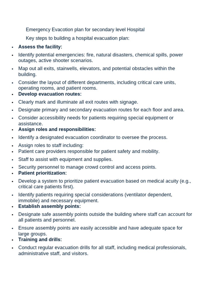 Emergency Evacuation plan for secondary level Hospital | PDF ...