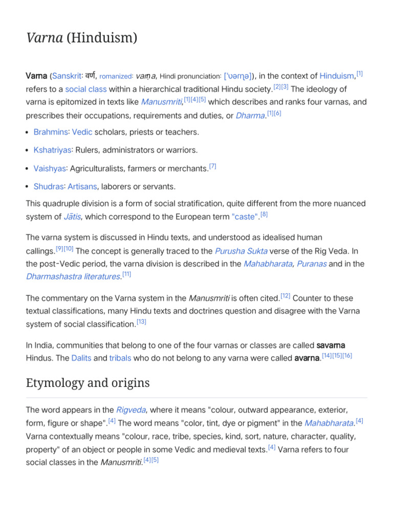 Varna (Hinduism) - Wikipedia | PDF | Indian Religions