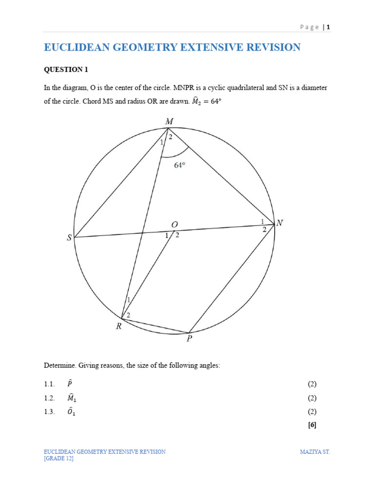 Euclidean Geometry Extensive Revision. | PDF | Circle | Elementary Mathematics
