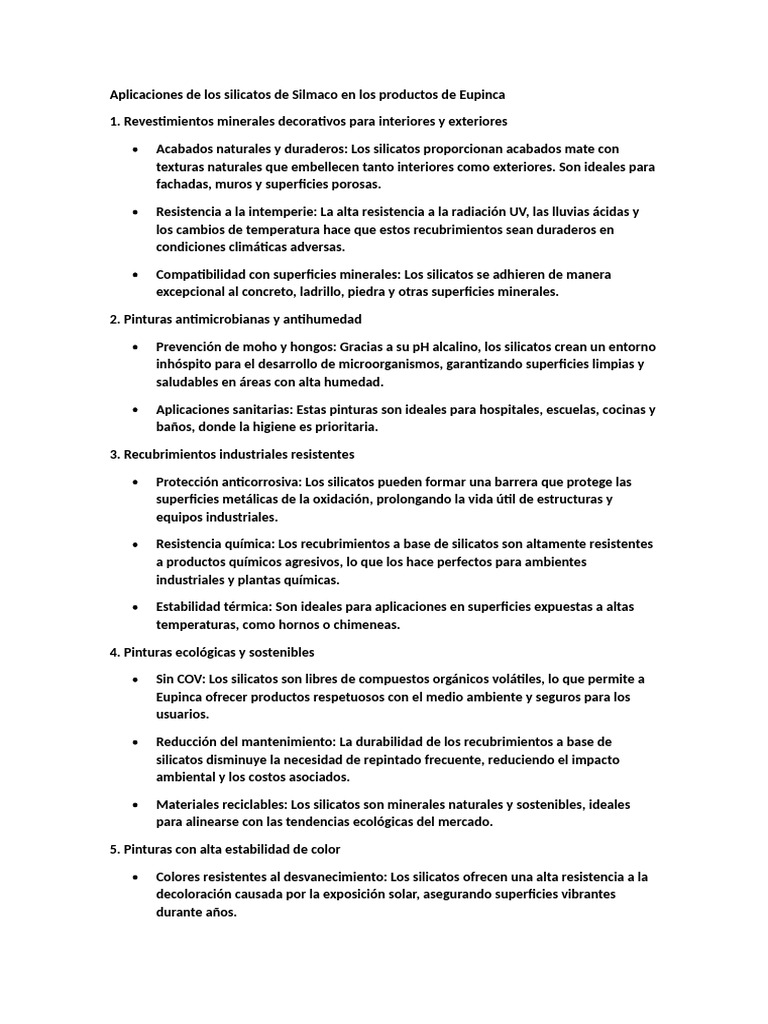 Aplicaciones de los silicatos de Silmaco en Pinturas | PDF | Pintar ...