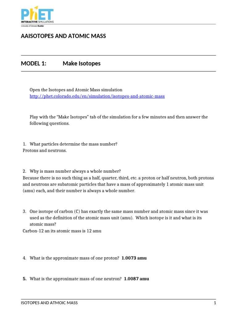 Isotope Atomic Mass | PDF | Isotope | Chemical Elements