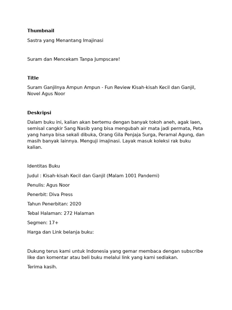 Agus Noor Kisah Kecil Dan Ganjil | PDF